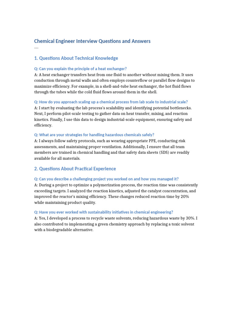 Chemical_Engineer_Interview_Q&A | PDF