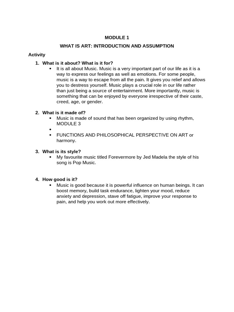 Art Appreciation Activities 1 and 2 | PDF | Poetry | Dances