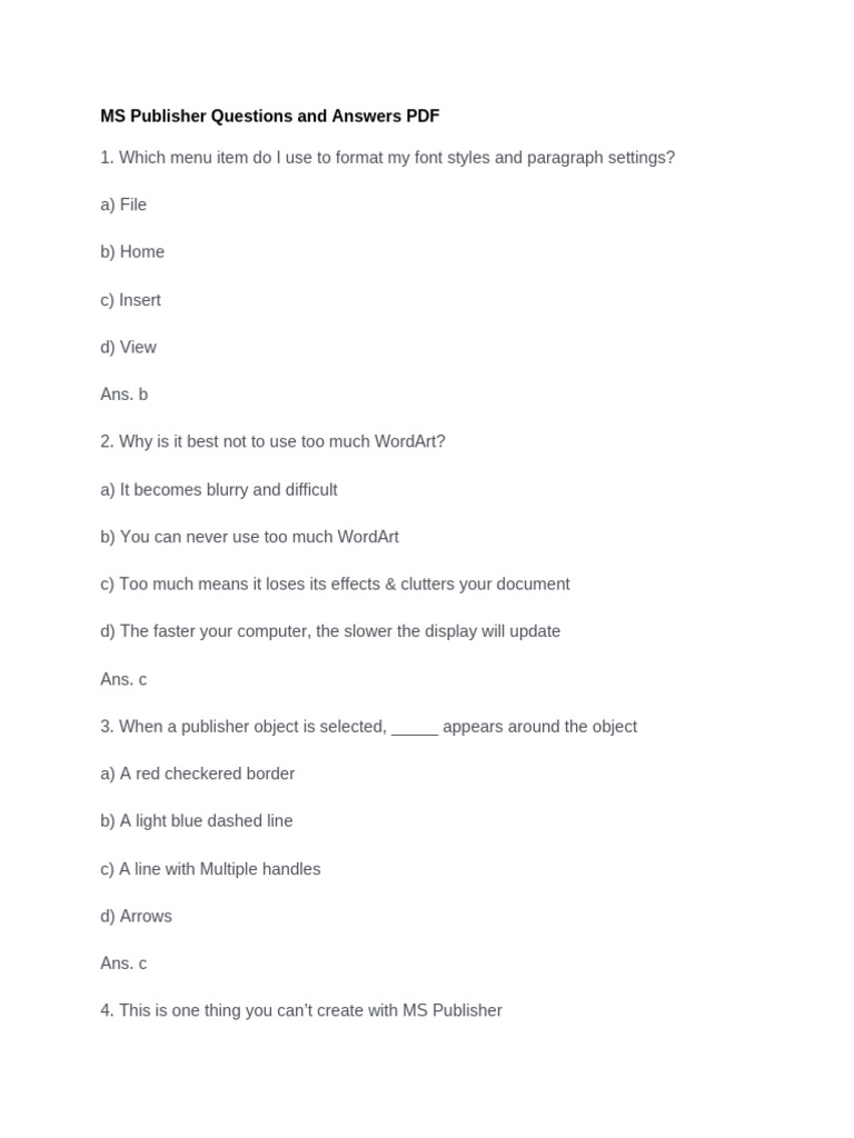MS Publisher Questions and Answers PDF | PDF | Microsoft Word | Computing