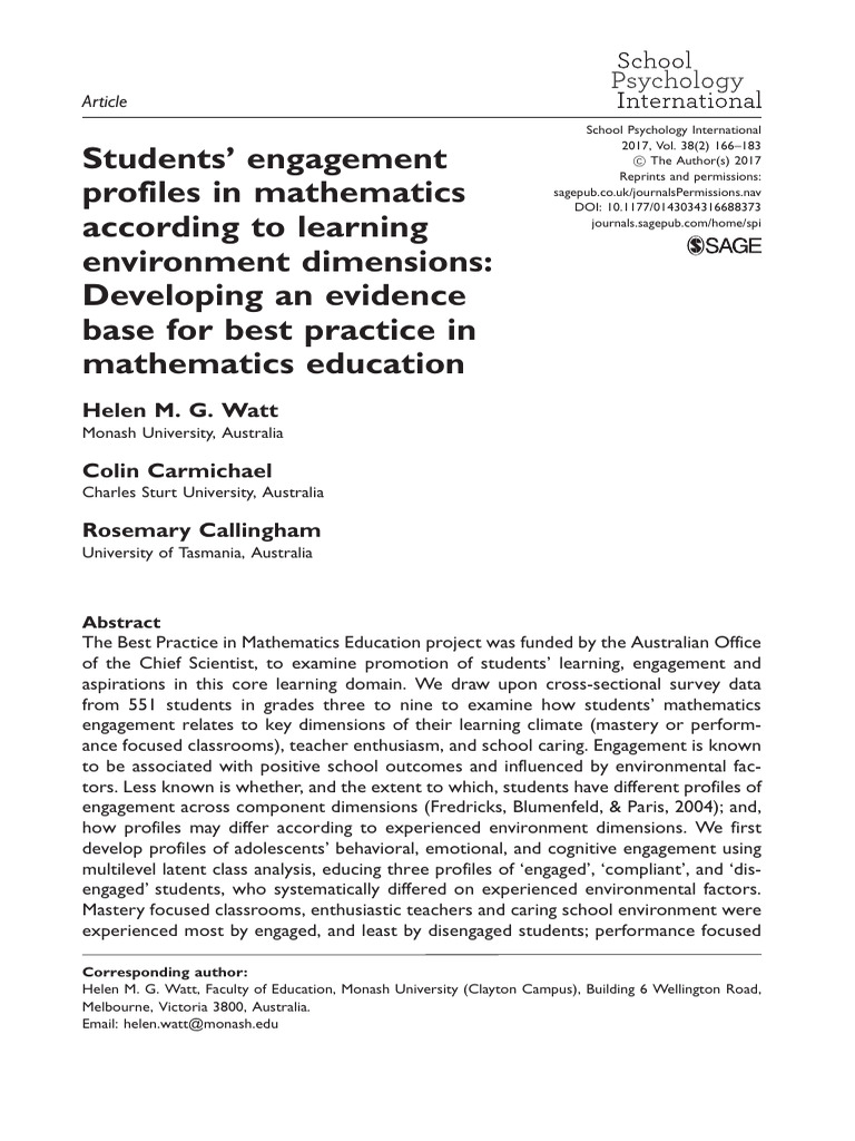 Student Engagement in Mathematics Education | PDF | Psychological ...