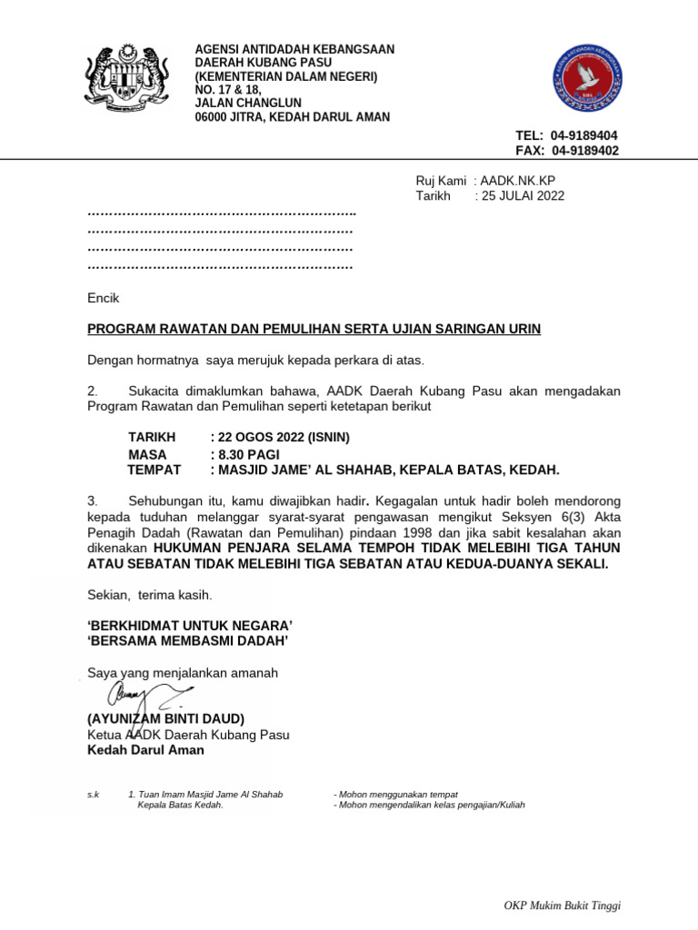 Surat Jemput Program Psikososial | PDF