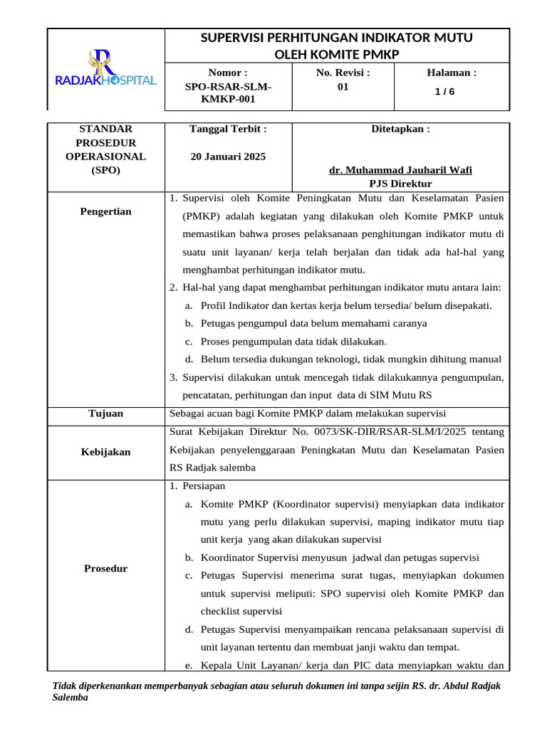 Supervisi Indikator Mutu oleh PMKP | PDF