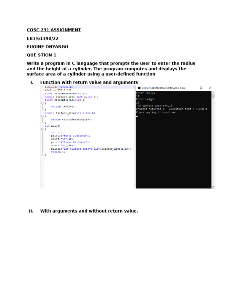 C Programming Assignment on Functions | PDF
