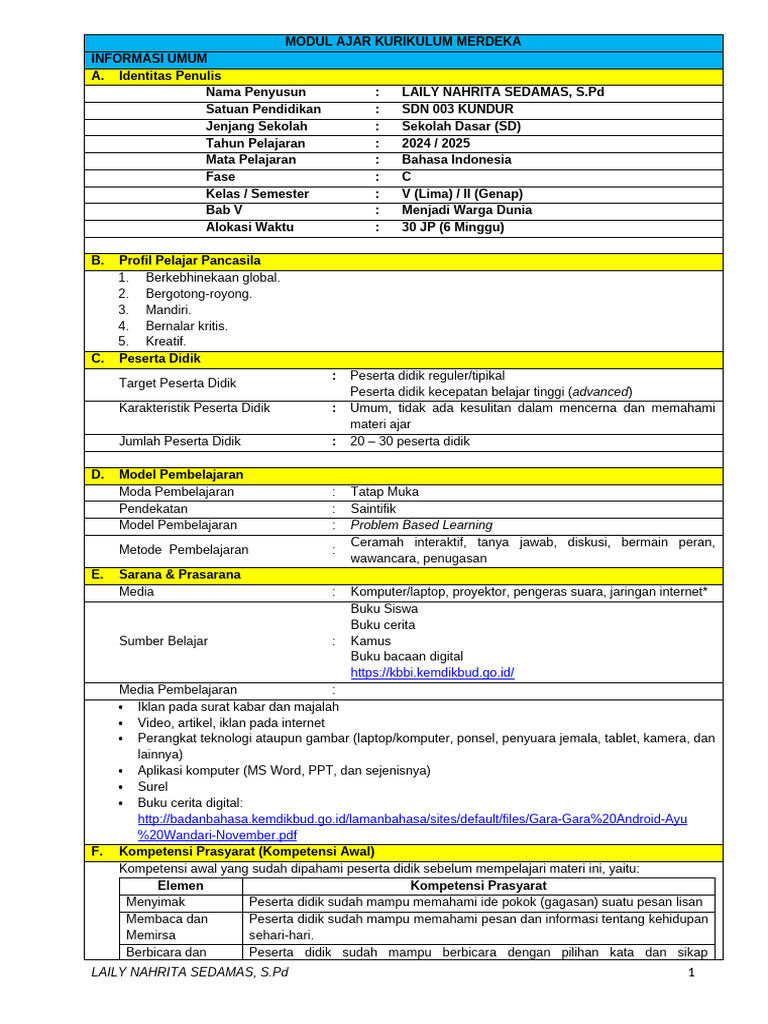 02. MODUL BINDO KLS 5 SMS 2 | PDF