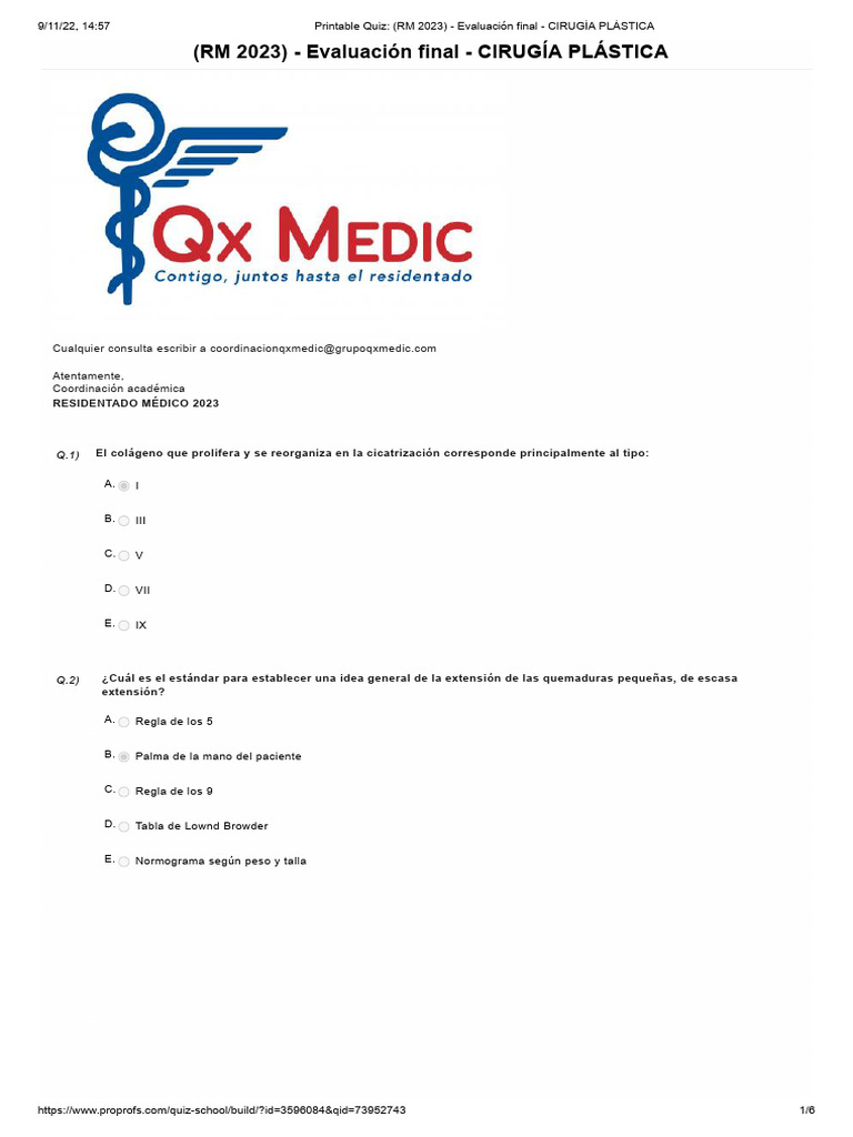 Examen Final de Cirugía Plástica | PDF | Herida | Especialidades Medicas