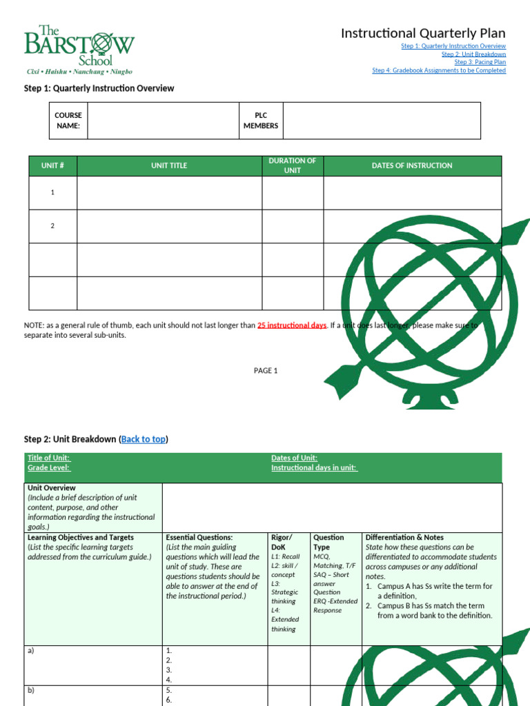 24-25 Instructional Q1 Plan Template | PDF | Curriculum | Learning