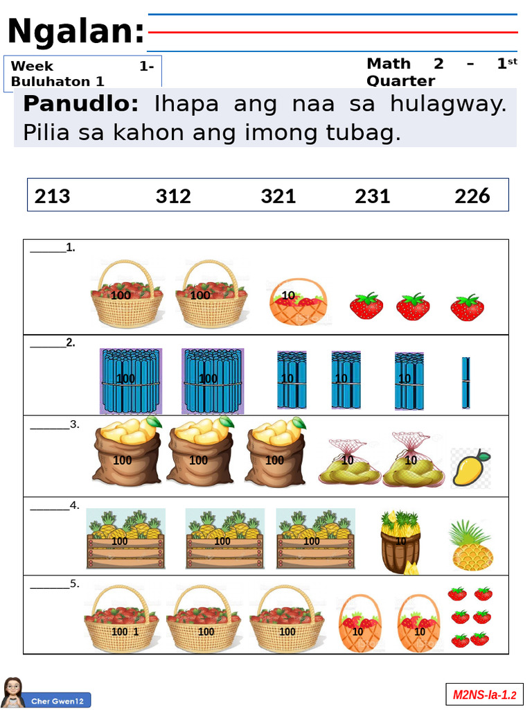 MATH2 Worksheets Q1 W1 | PDF