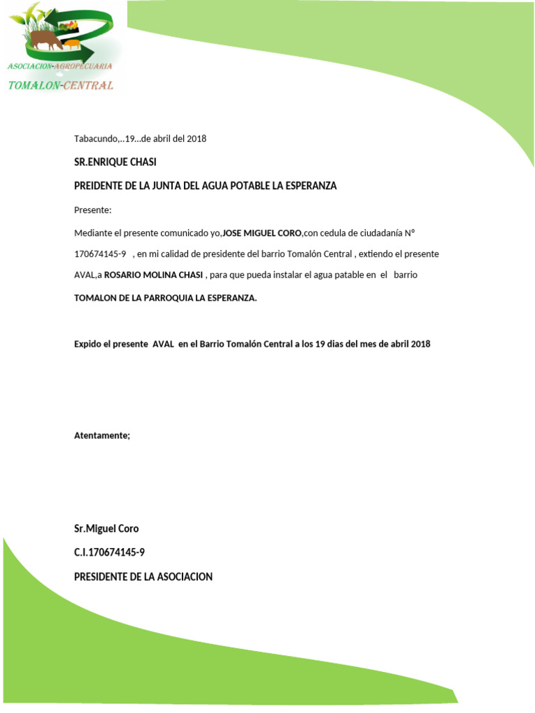 TOMALON Junta de Agua | PDF