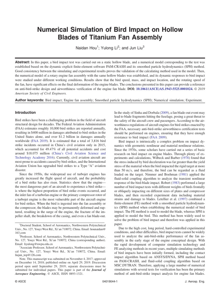 2019 - Numerical Simulation of Bird Impact On Hollow Blades of Titanium ...