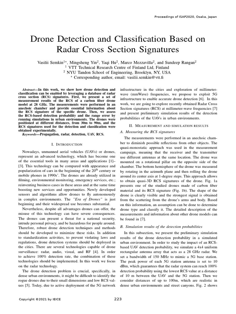 Drone Detection and Classification Based On Radar Cross Section ...