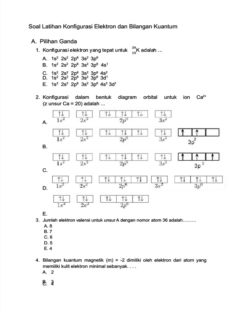 PDF Soal Latihan Kelas X Konfigurasi e Dan Bilangan Kuantum - Compress ...