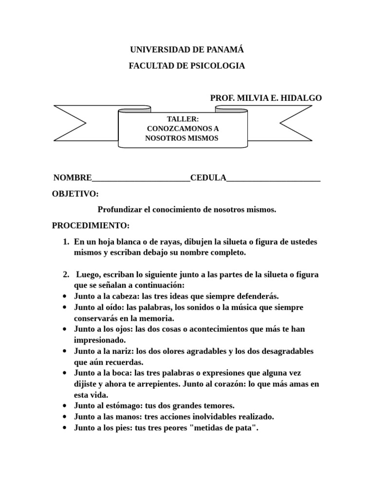 Taller: Conozcamonos A Nosotros Mismos | PDF