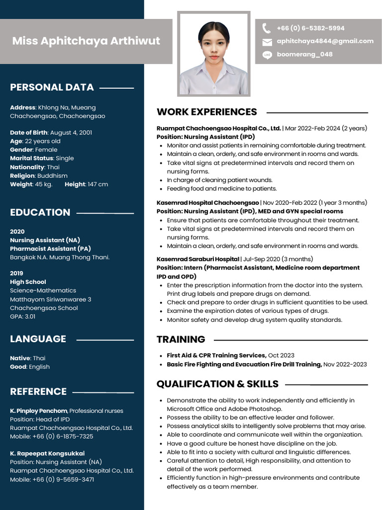 Resume ENG_Aphitchaya Arthiwut | PDF | Nursing | Hospital