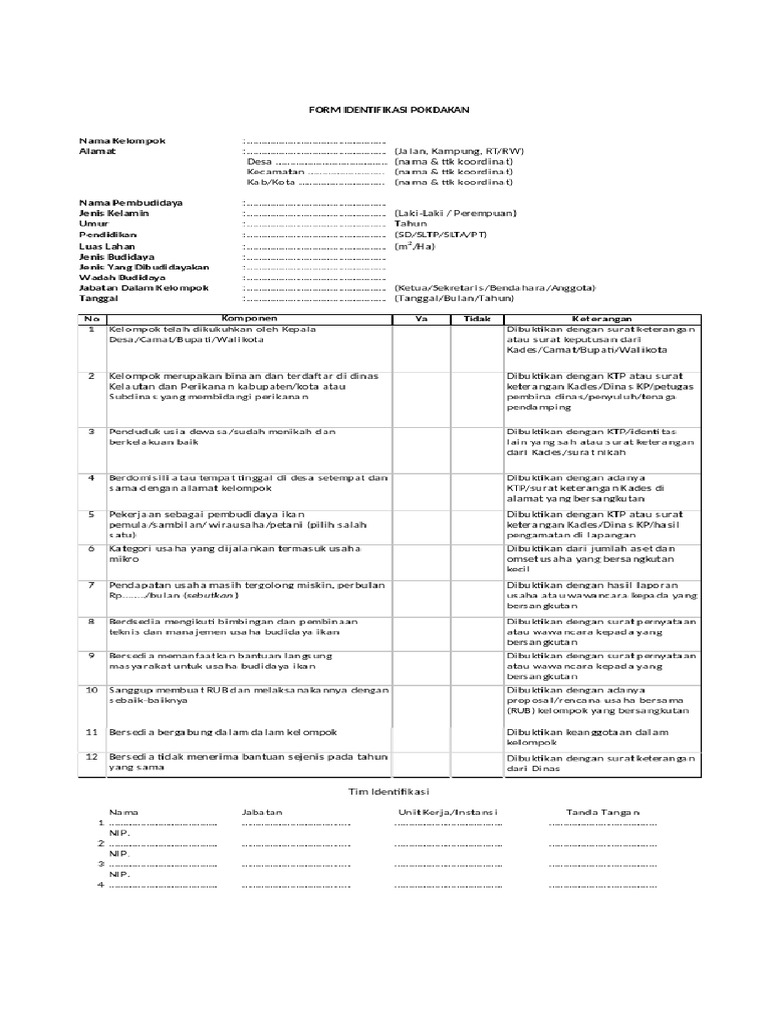 Form Identifikasi Pokdakan | PDF