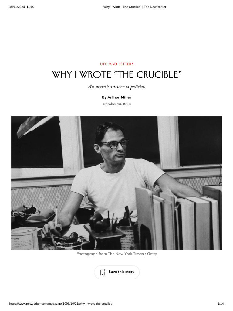Why I Wrote "The Crucible" - The New Yorker | PDF