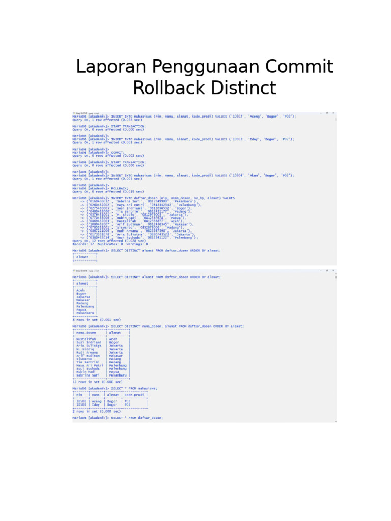 Laporan Penggunaan Commit Rollback Distinct | PDF