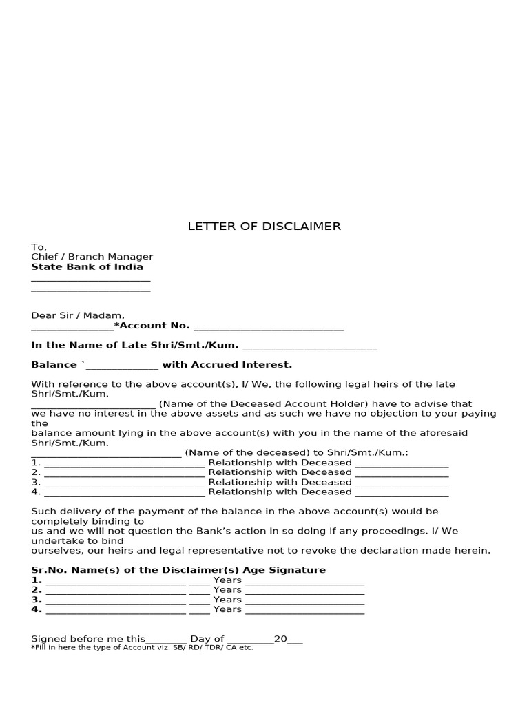 Letter of Disclaimer - Sbi | PDF