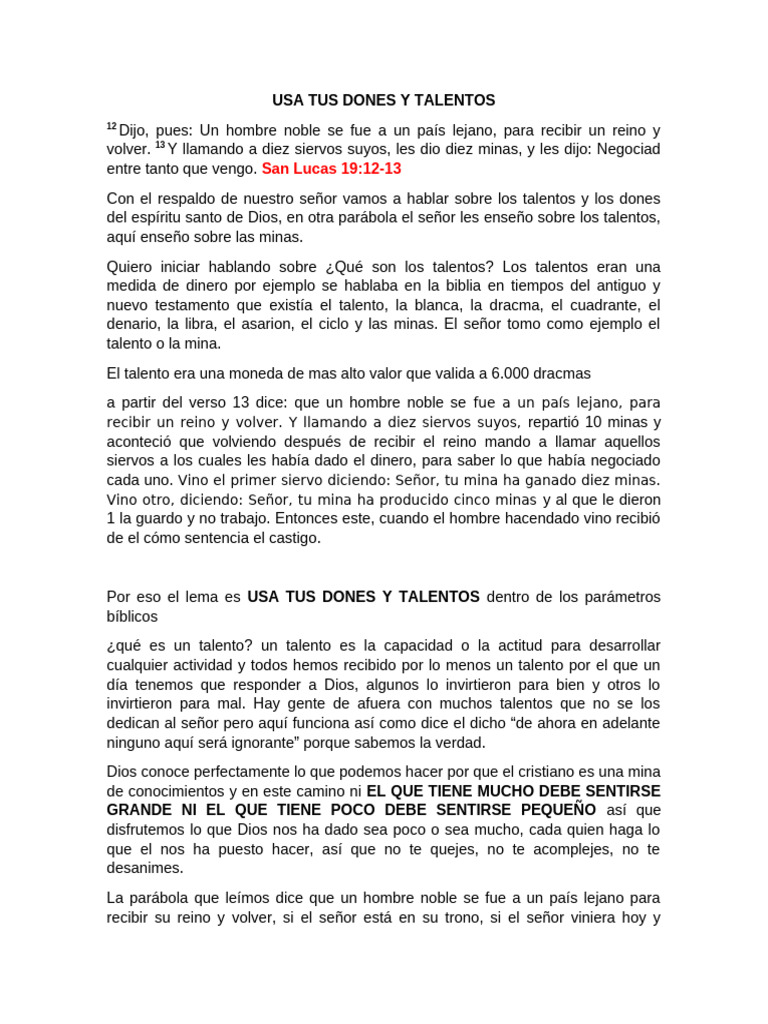 Usa Tus Dones y Talentos | PDF | espíritu Santo | Jesús
