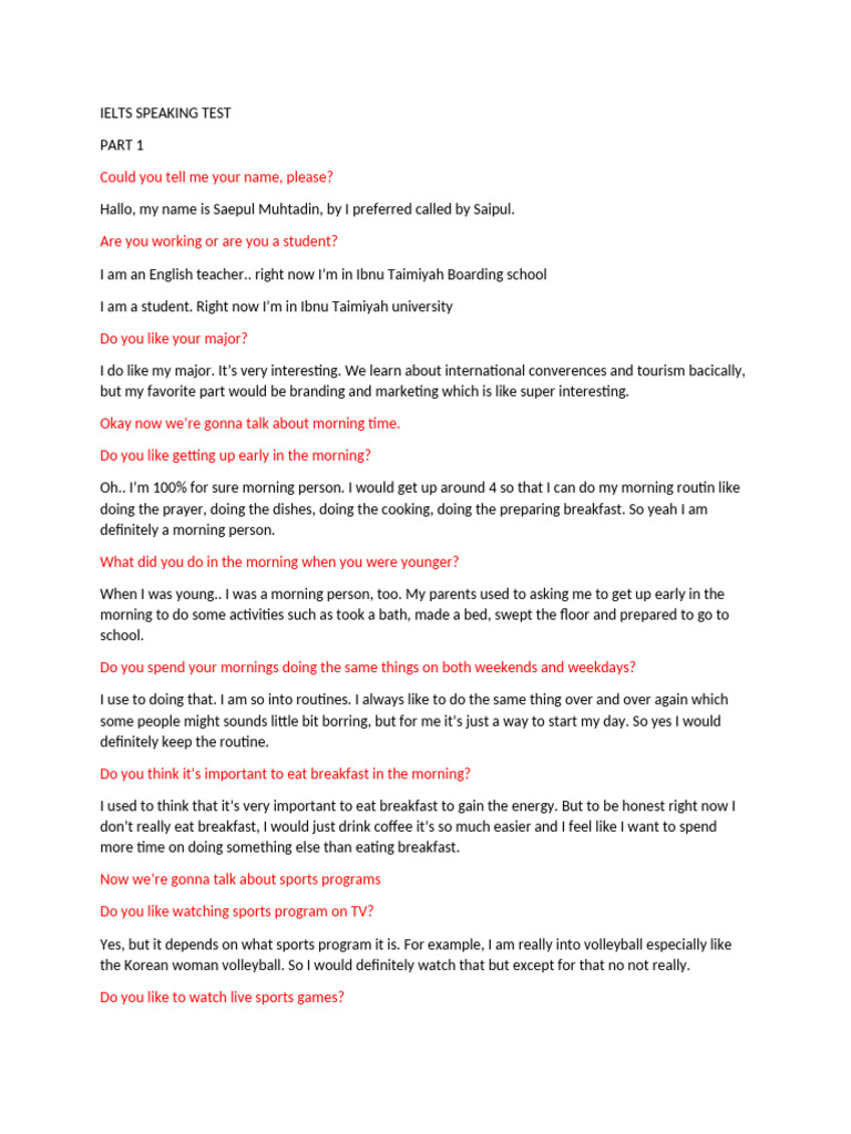 Ielts Speaking Test | PDF