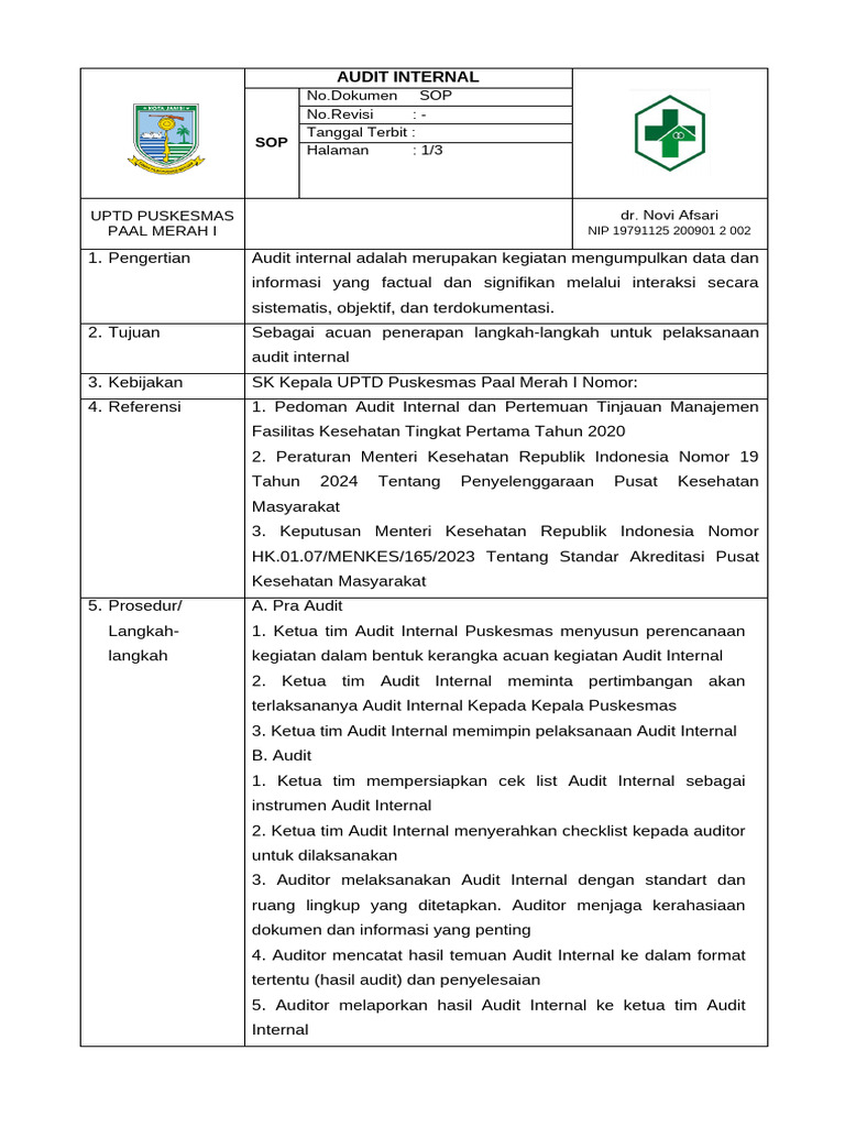 Sop Audit Internal 2025 | PDF