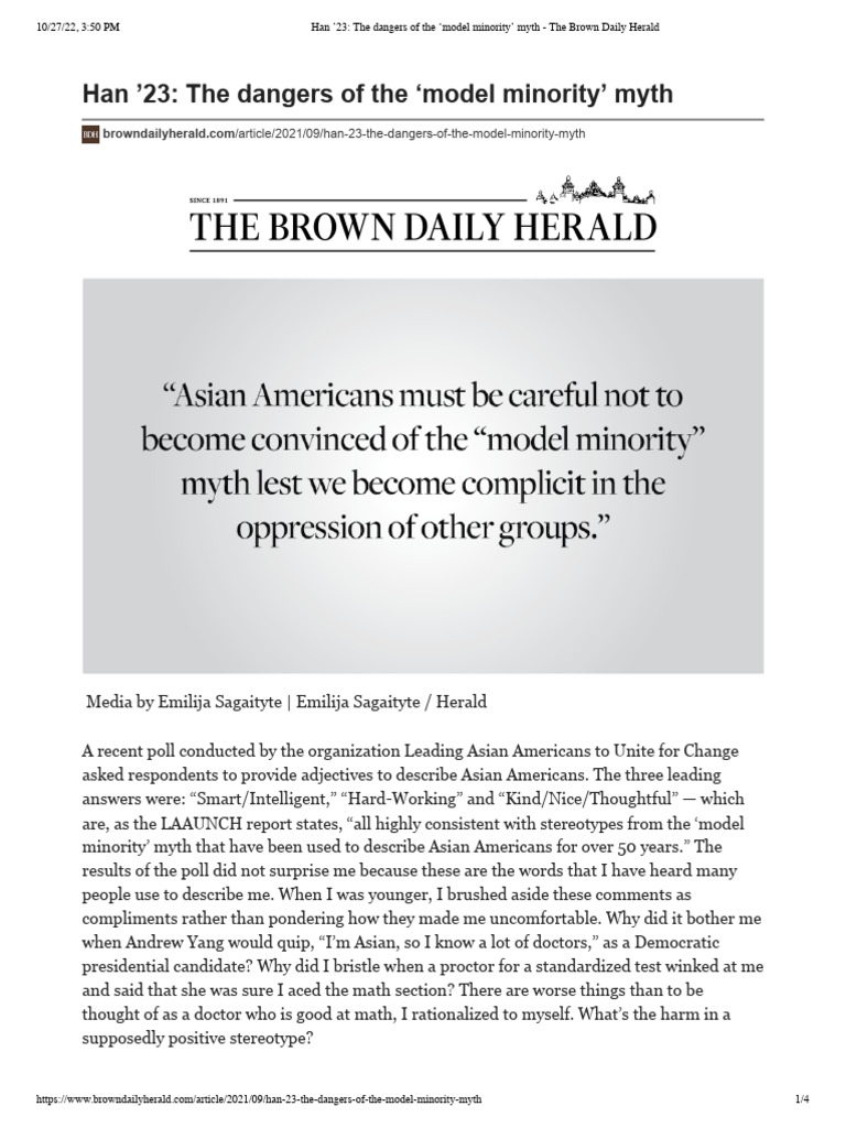 Dangers of the Model Minority Myth | PDF | Immigration | Politics And Race