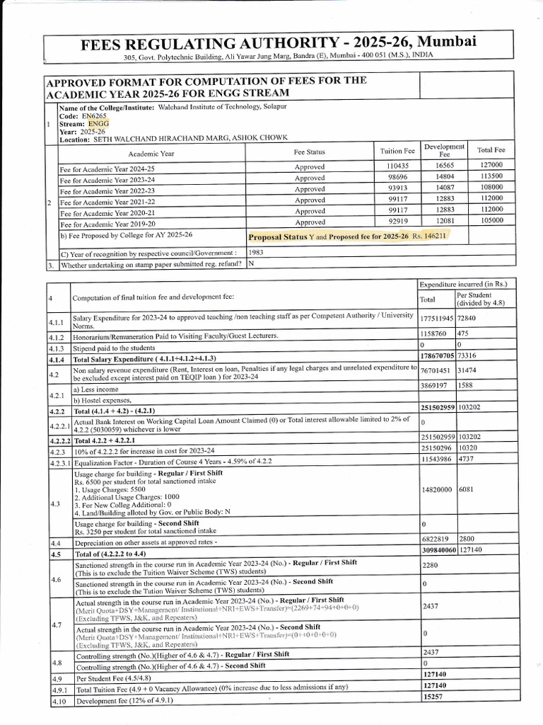 FRA Fee Proposal 2025 26 B.Tech | PDF | Money | Payments