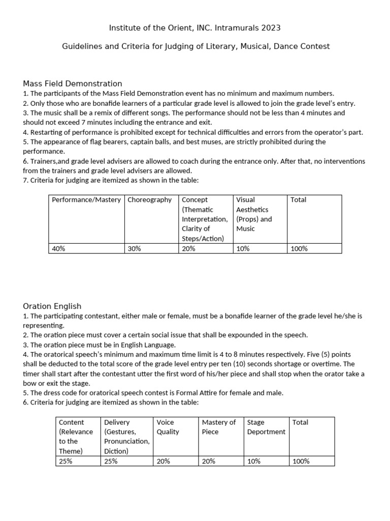 Guidelines and Criteria For Judging of Literary | PDF | Dances ...