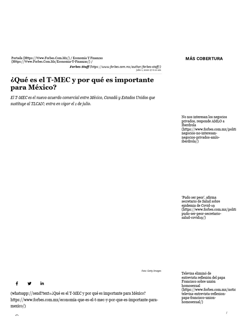 Importancia del T-MEC para México | PDF | Tratado de Libre Comercio ...