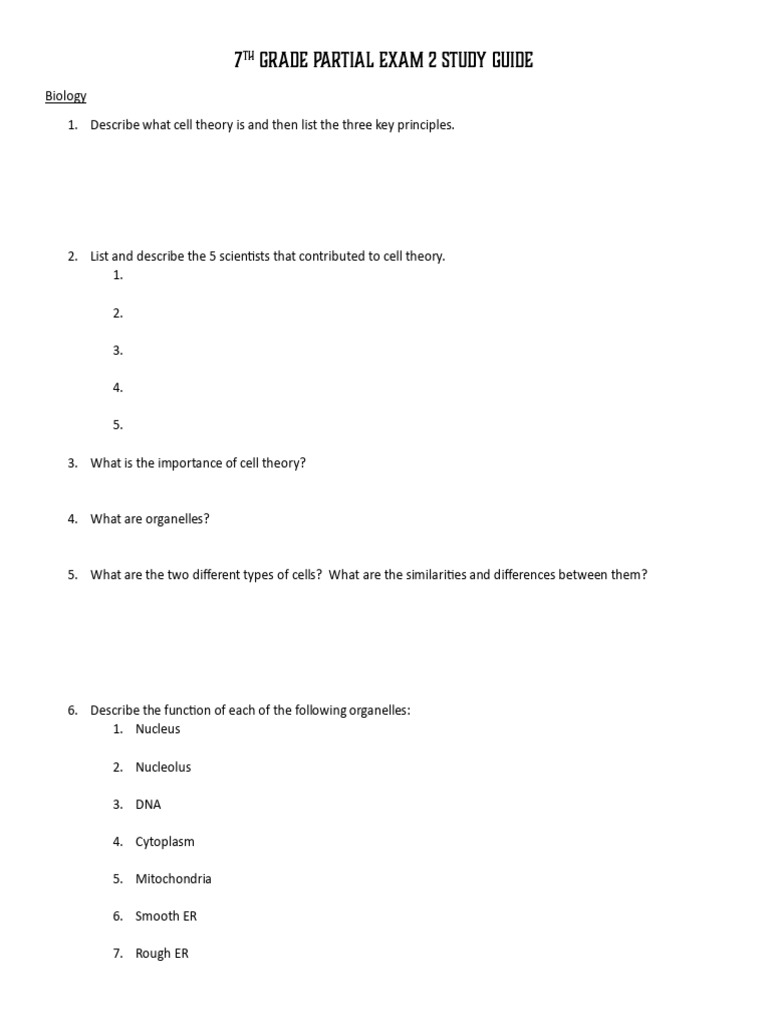 7th Grade Partial Exam 2 Study Guide 1 | PDF | Speed | Cell (Biology)