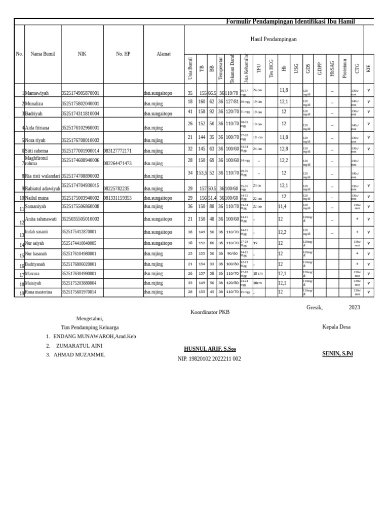 April (TPK 1) Form Pendampingan Identifikasi Ibu Hamil New | PDF