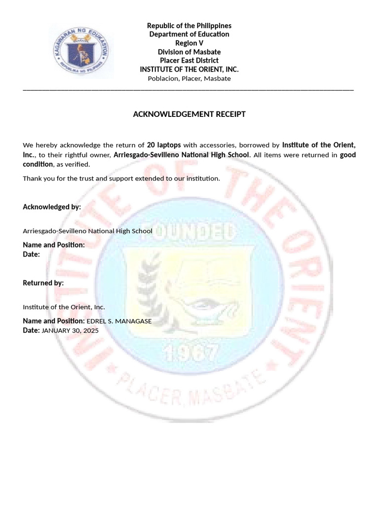 Acknowledgement Receipts | PDF