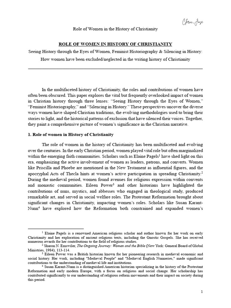 Role of Women in History of Christianity | PDF | Feminism | Gender Studies