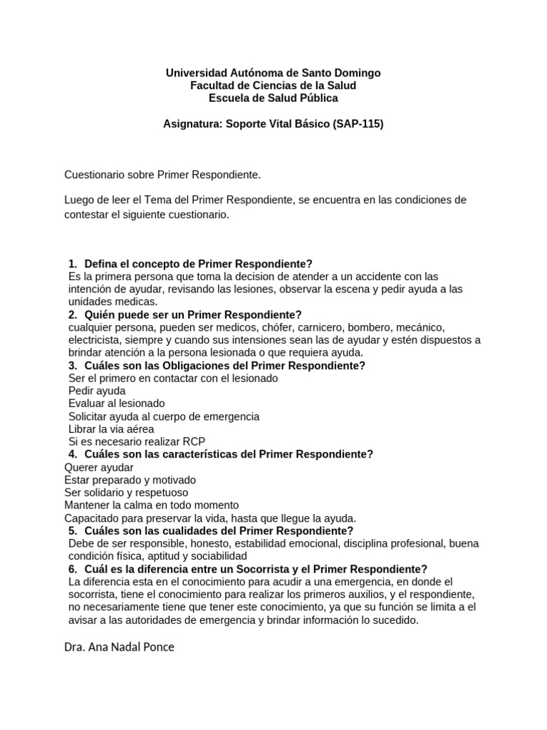 Cuestionario Primer Respondiente | PDF