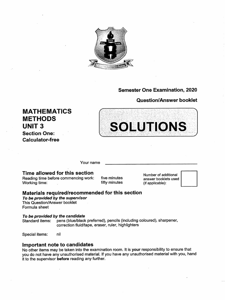 2020 Methods 12 Sem 1 Solutions | PDF