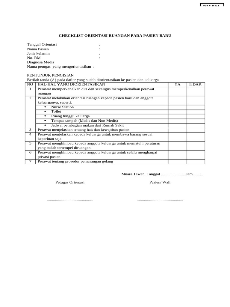 RM B04 Form Orientasi Pasien Baru | PDF
