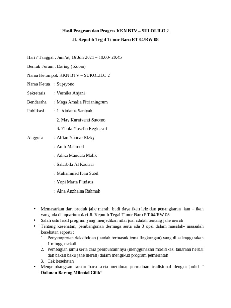 Hasil Program Dan Progres KKN BTV | PDF