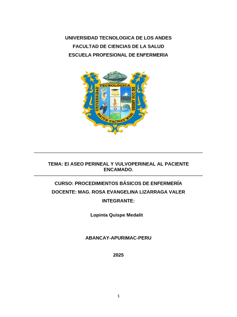 Aseo Perineal en Pacientes Encamados | PDF | Higiene | Infección