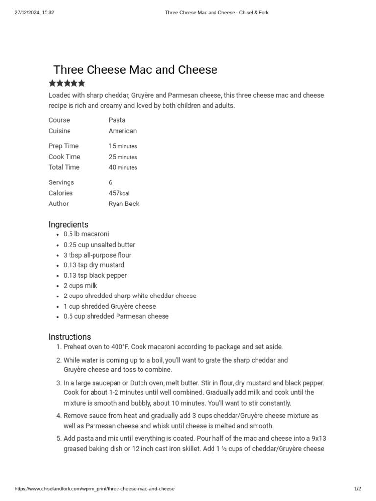 Three Cheese Mac and Cheese - Chisel & Fork | PDF | Macaroni And Cheese ...