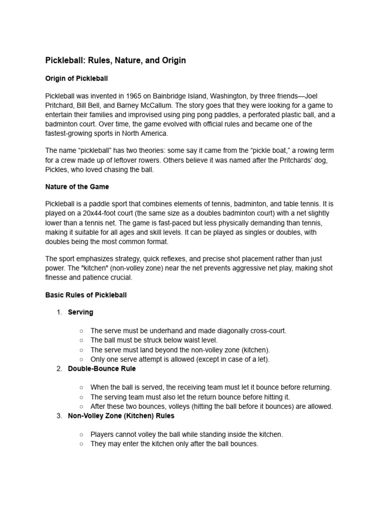 Pickleball - Rules, Nature, and Origin | PDF | Games Of Physical Skill ...