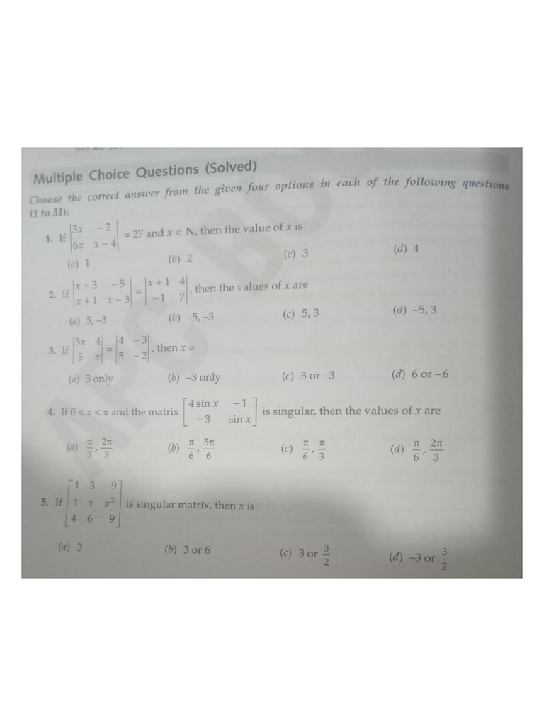 Determinants MCQ | PDF