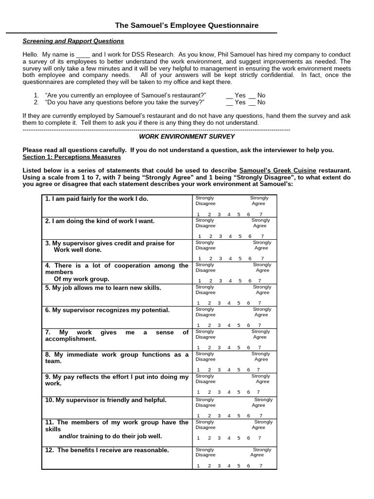 3 - 1 - Employee Questionnaire | PDF | Questionnaire | Social Psychology