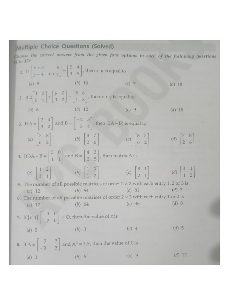 Matrices MCQ | PDF