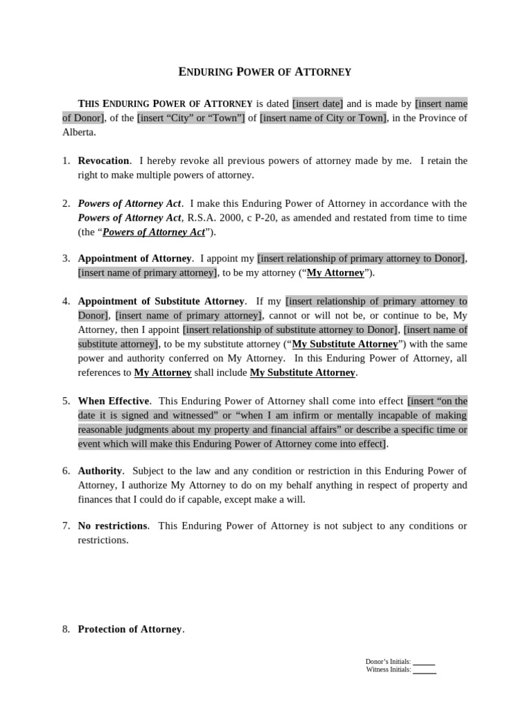 Enduring Power of Attorney | PDF | Power Of Attorney | Affidavit