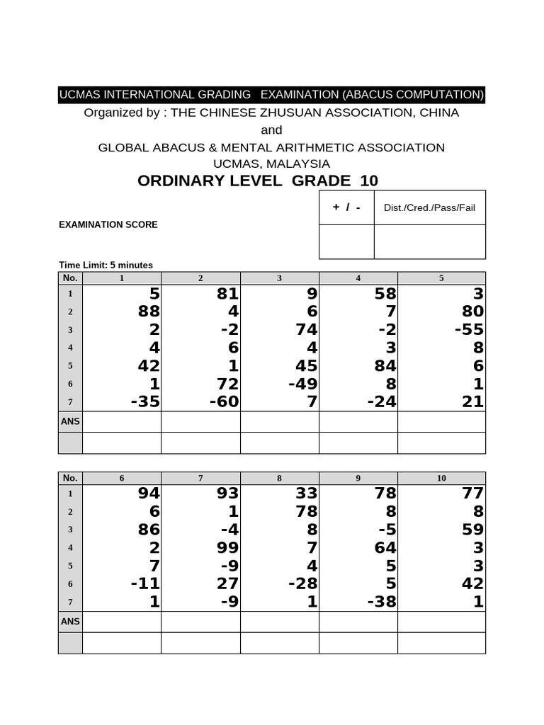 UCMAS Abacus Grading Exam Overview | PDF