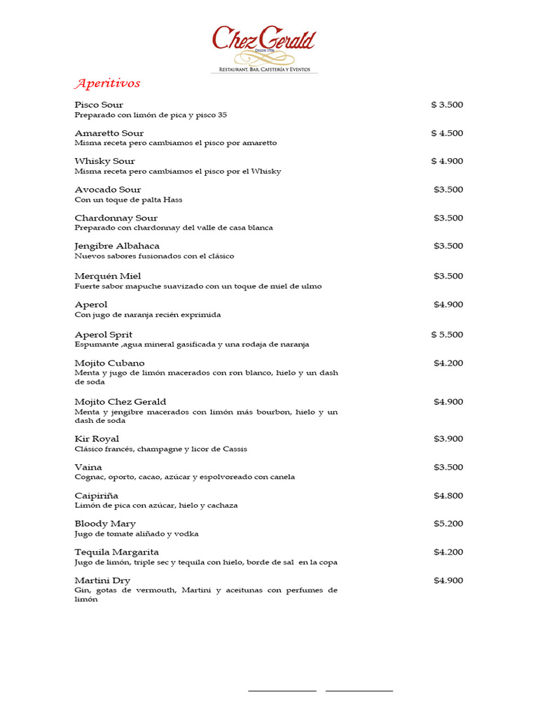 Menú Gourmet Chez Gerald Viña del Mar | PDF | ensalada | Mariscos