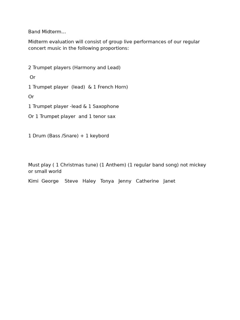 Band Midterm Performance Guidelines | PDF