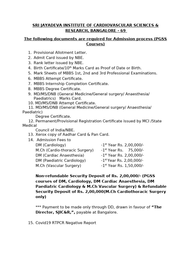 Require Documents For PGSS Course | PDF