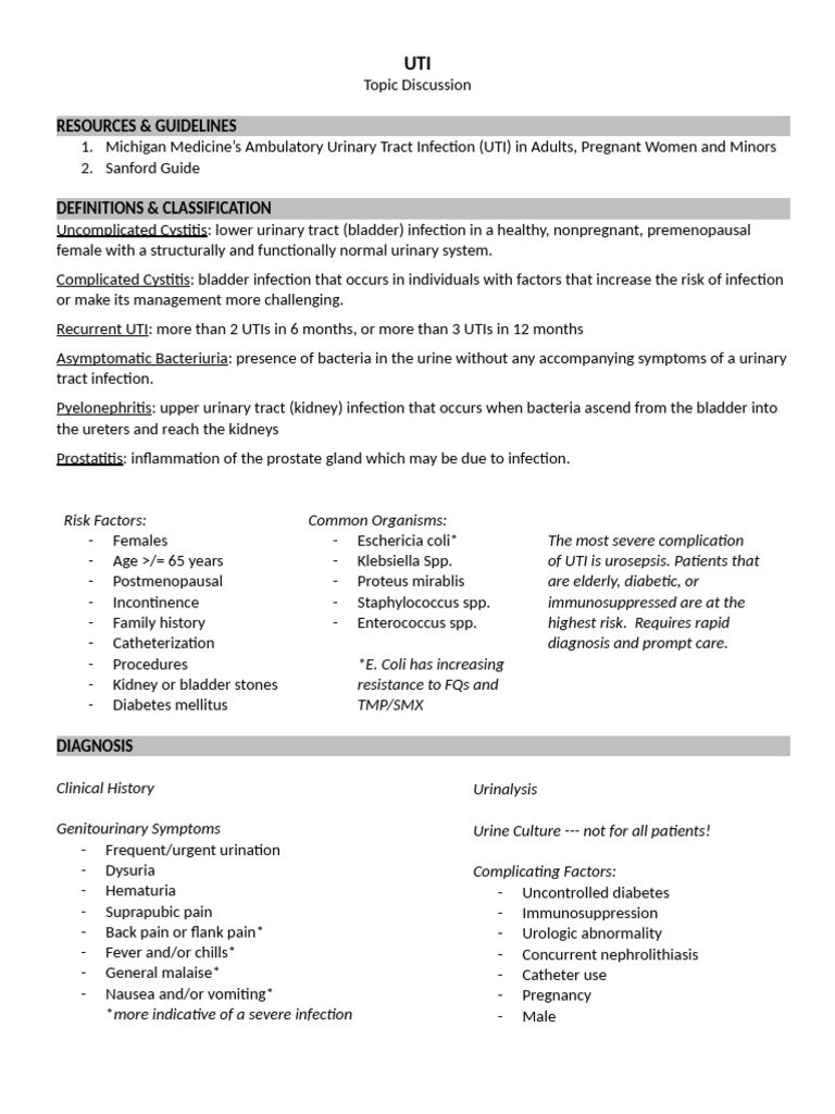 UTI Topic Discussion Handout | PDF | Urinary Tract Infection | Urinary ...