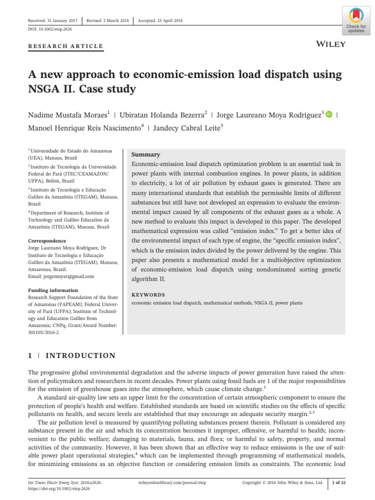 Moraes Et Al. (2018) A New Approach To Economic-Emission Load Dispatch Using NSGA II | PDF | Air ...