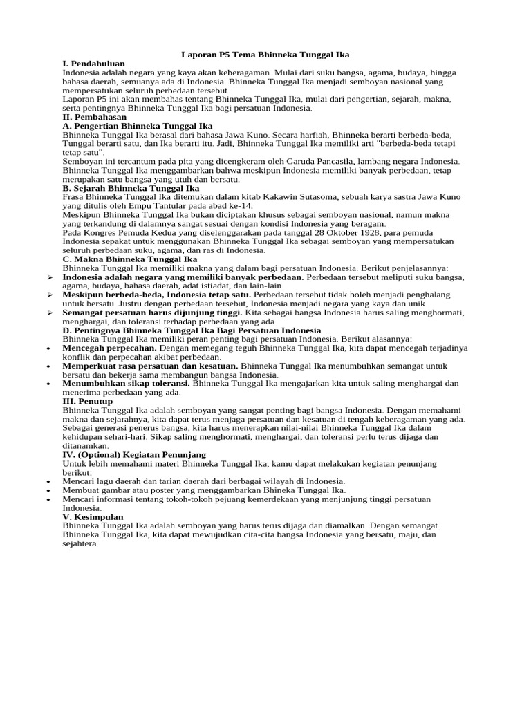 Laporan P5 Tema Bhinneka Tunggal Ika | PDF